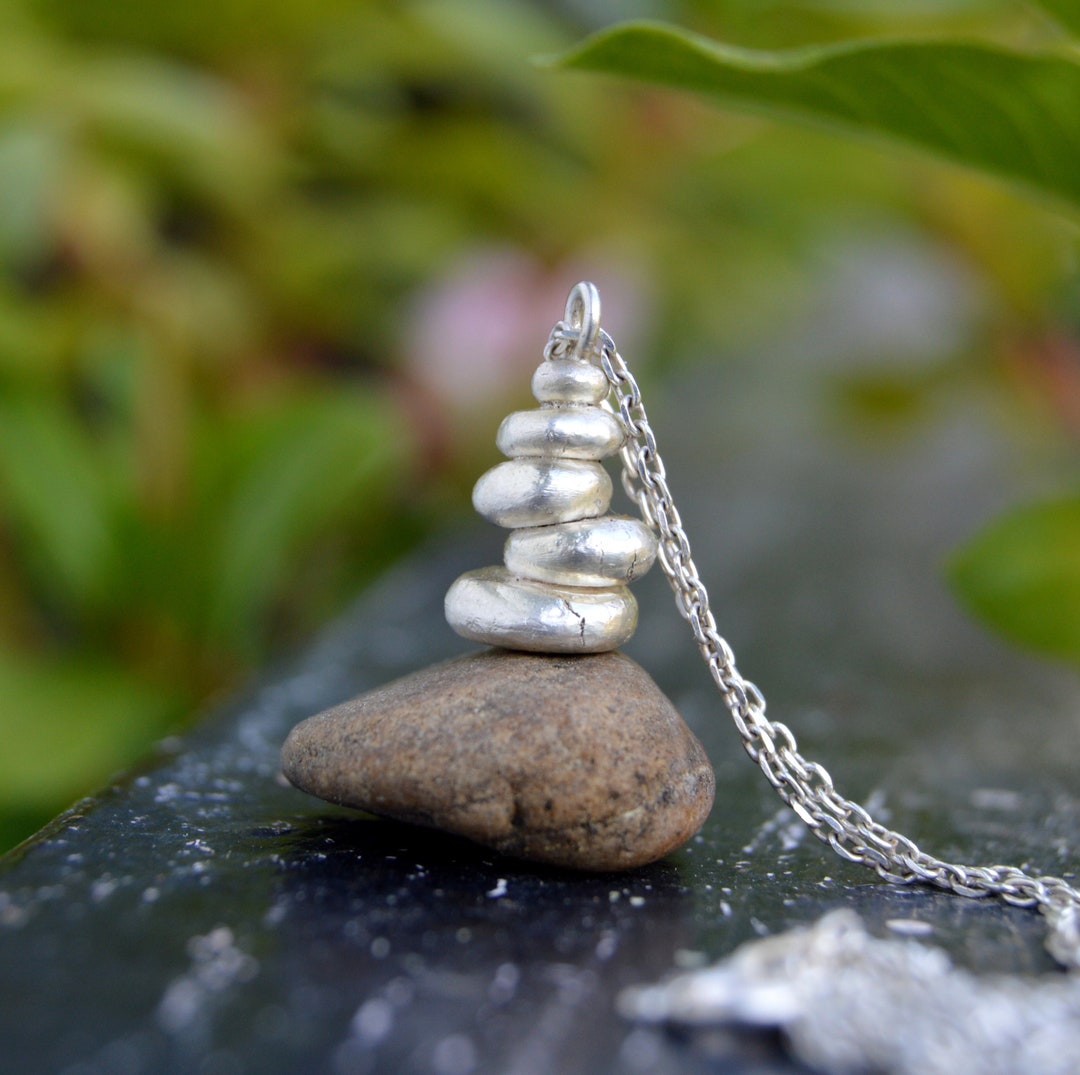 Rock Balance Necklace, Raw Silver Stone Balance Necklace, Zen Necklace ...