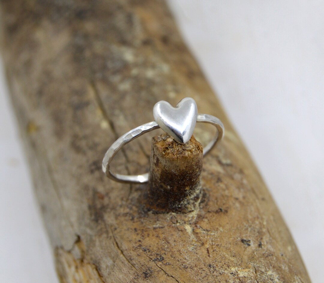 Tiny Heart Ring of Sterling Silver, Puffy Heart Ring, Small Handmade ...