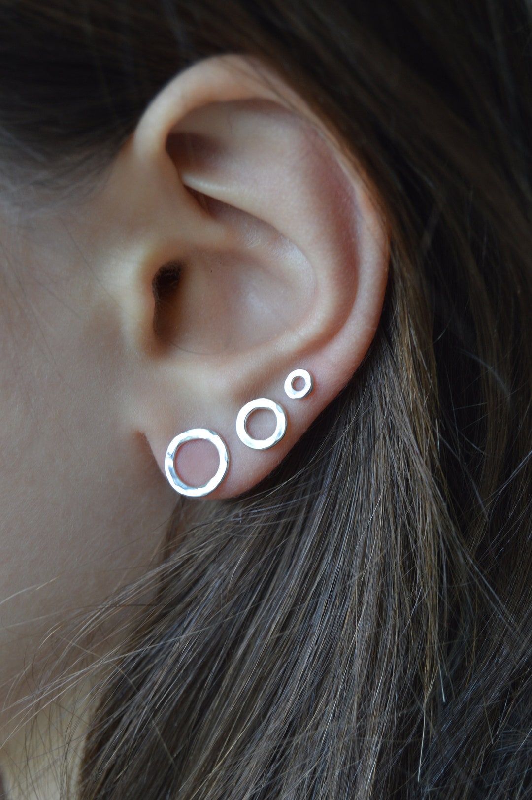 Open Circle Stud Earrings for Second and Third Hole. A Set of 3 Stud ...