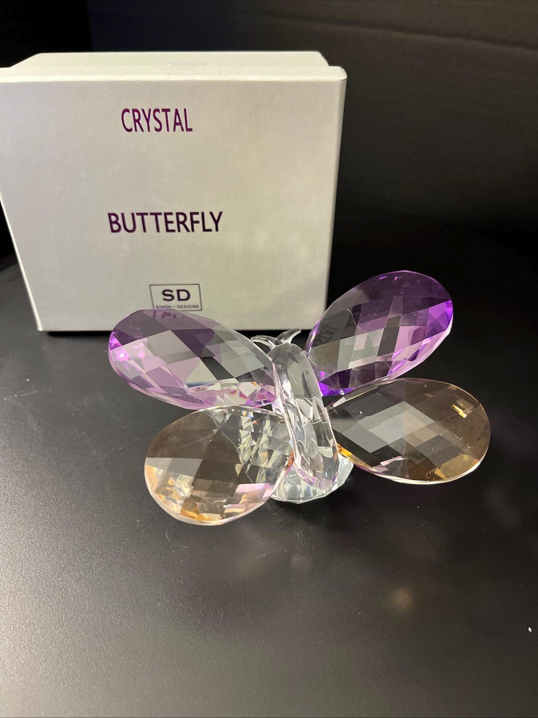 Simon Designs Butterfly Crystal Paper Weight Violet/amber Jumbo New in ...