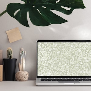 Sage Green Floral Minimal Digital Download Desktop & Laptop Wallpaper ...