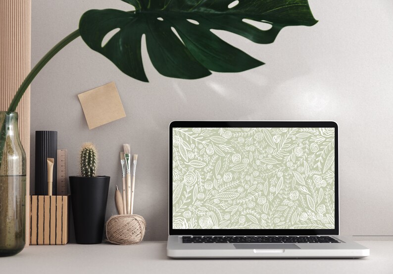 Sage Green Floral Minimal Digital Download Desktop & Laptop Wallpaper ...