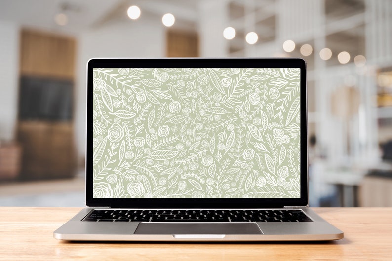 Sage Green Floral Minimal Digital Download Desktop & Laptop Wallpaper ...