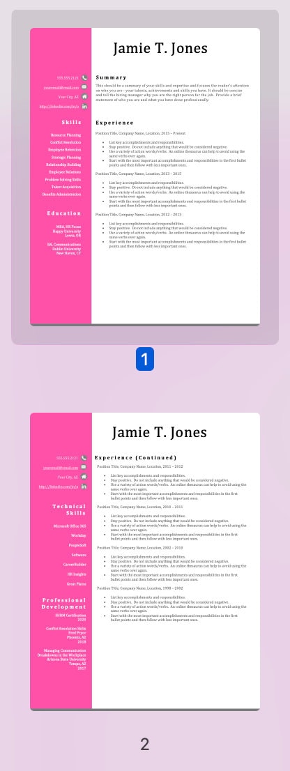 Modern Hot Pink Resume Template + Free Cover Letter + Free References ...