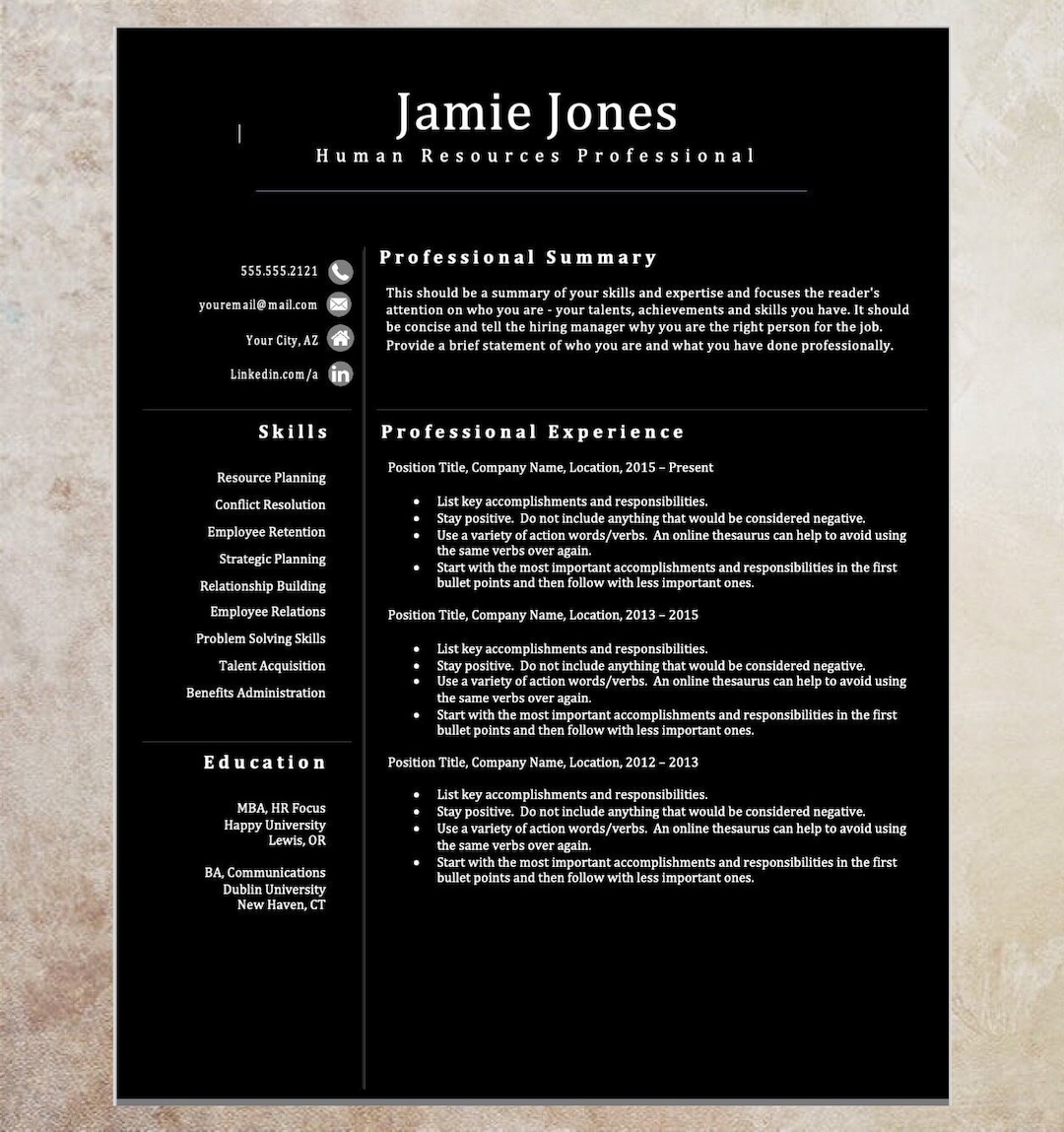 Modern Bold Black Resume Template + Free Cover Letter + Free References ...