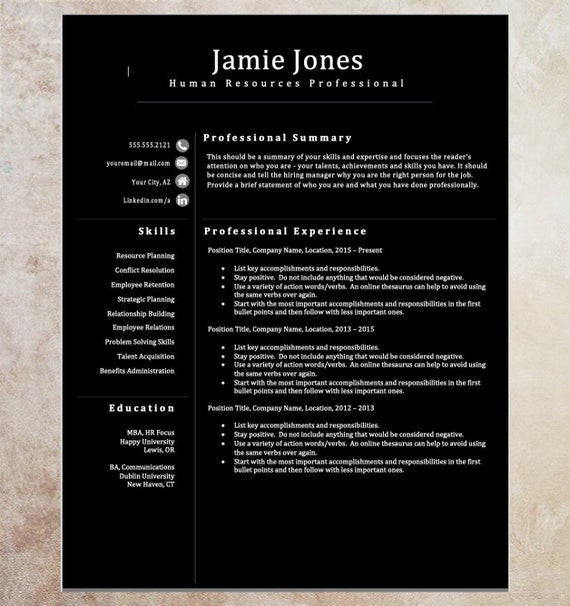 Modern Bold Black Resume Template Free Cover Letter Free - Etsy