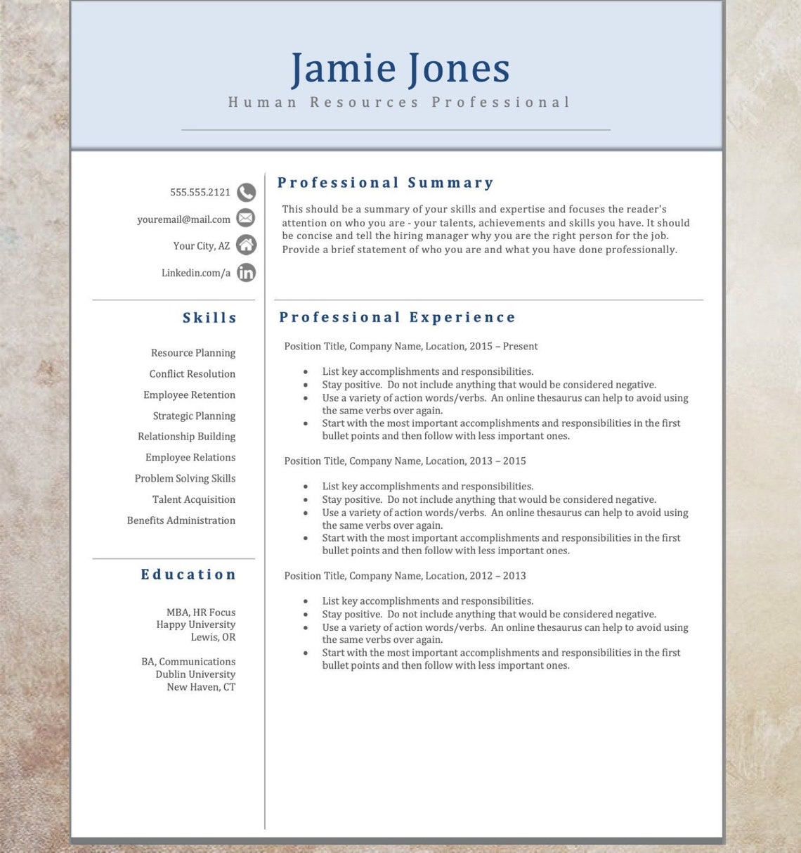 Modern Blue Resume Template + Free Cover Letter + Free References ...