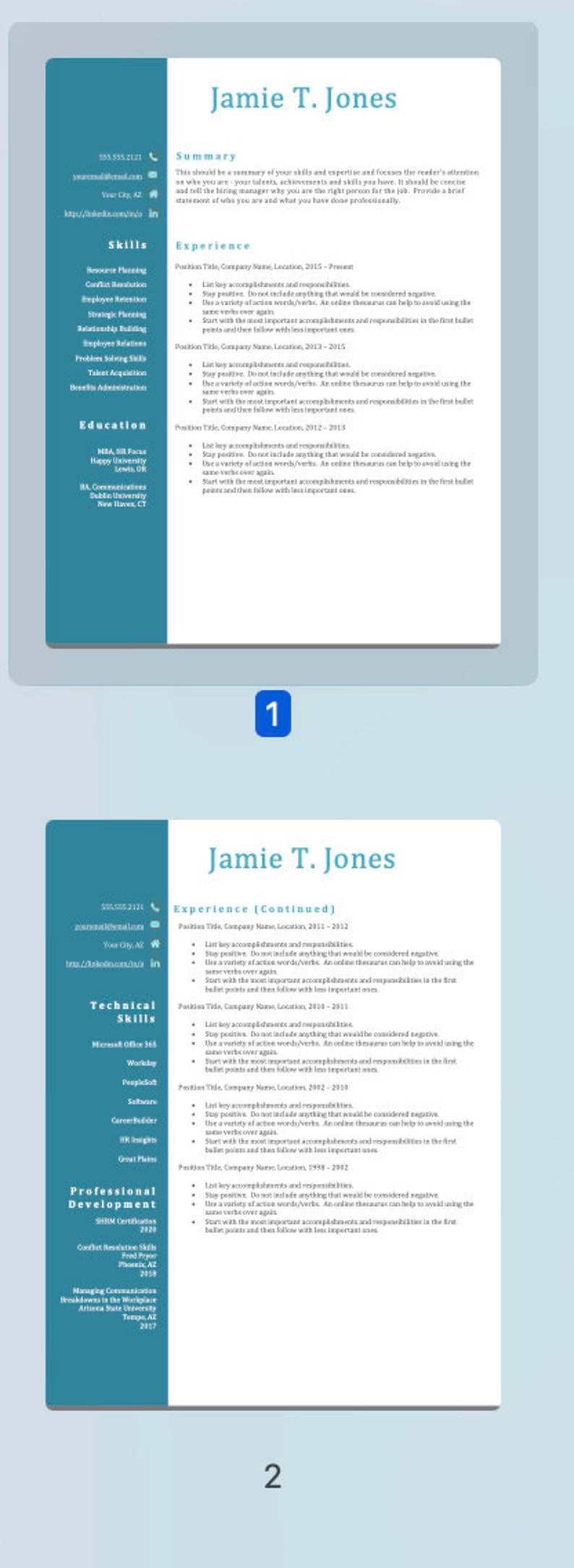 Modern Teal Resume Template + Free Cover Letter + Free References ...