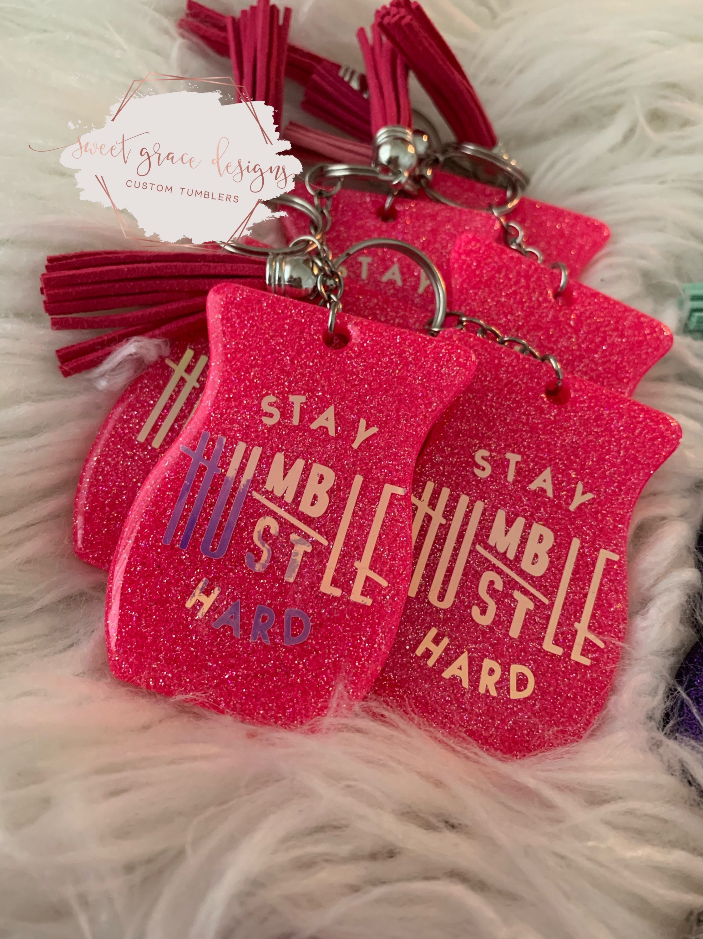 Stay Humble Hustle Hard Vase Glitter Keychains | Etsy