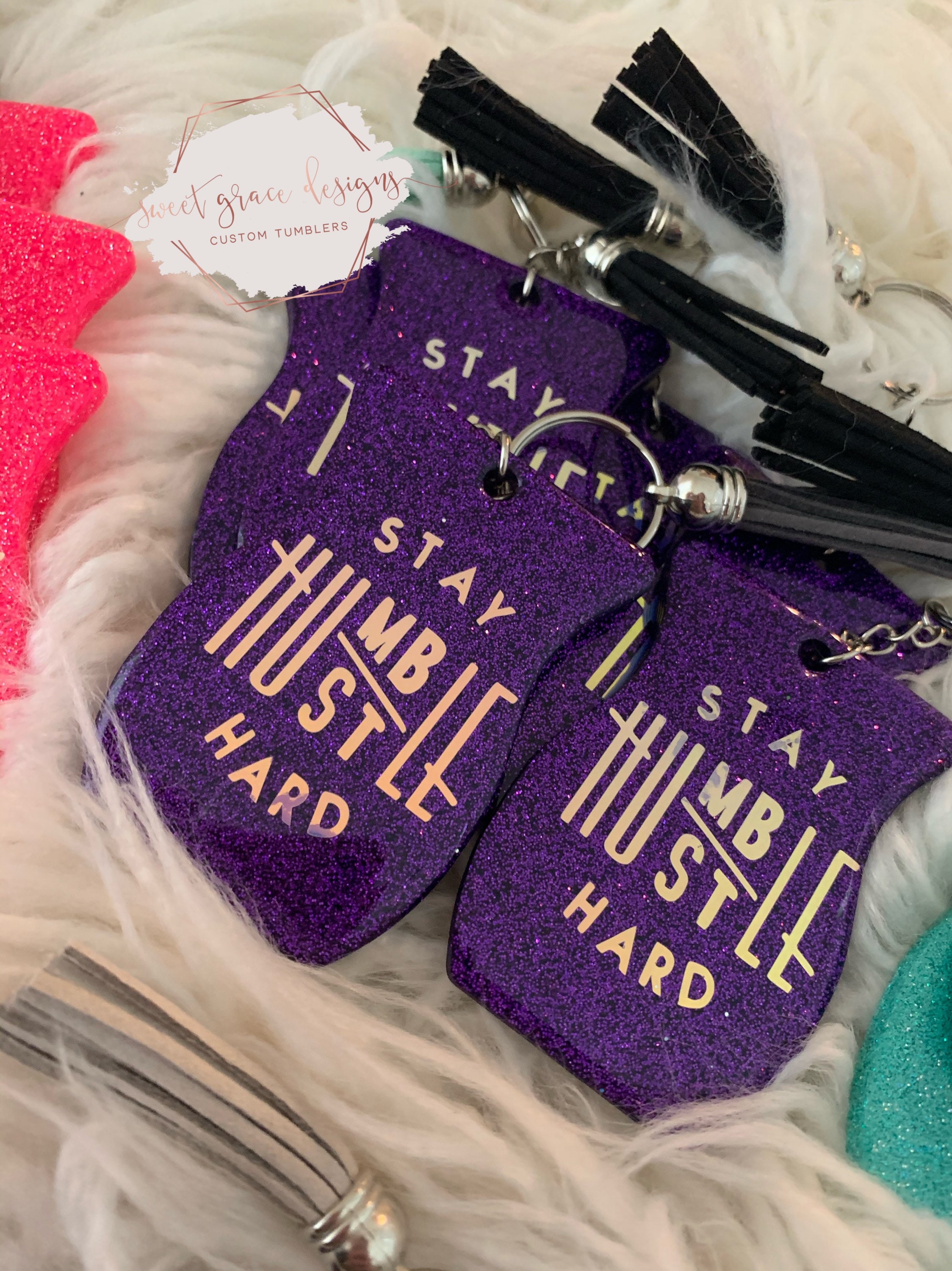 Stay Humble Hustle Hard Vase Glitter Keychains | Etsy