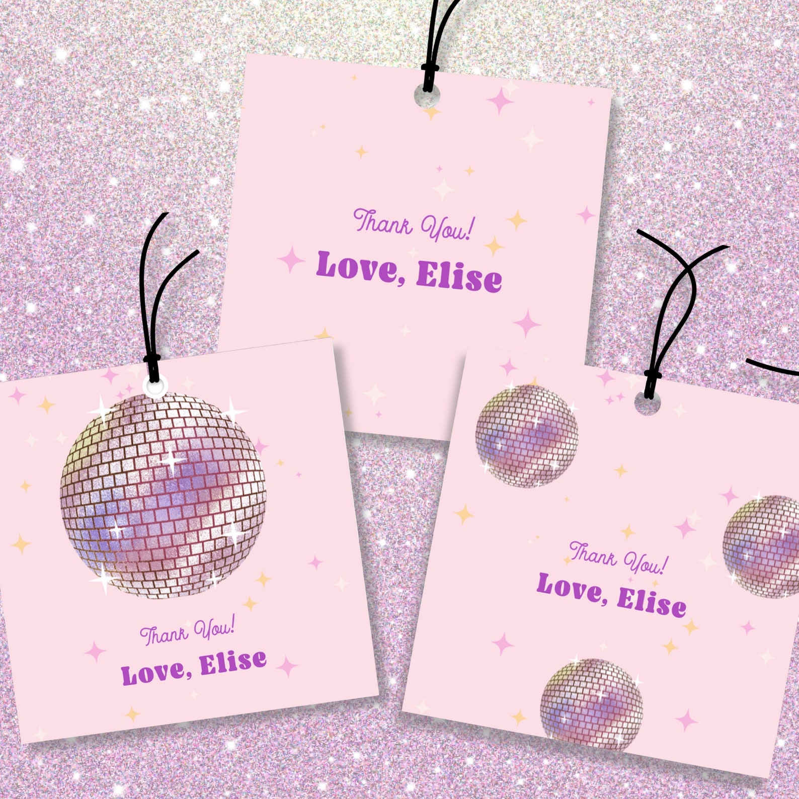 Disco Dance Party Birthday Tags | Disco Ball Birthday Thank You Tags ...