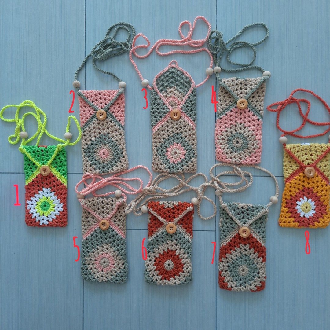 Handmade Crochet Phone Bag With Cross Body Strap,crochet Cell Phone Bag ...