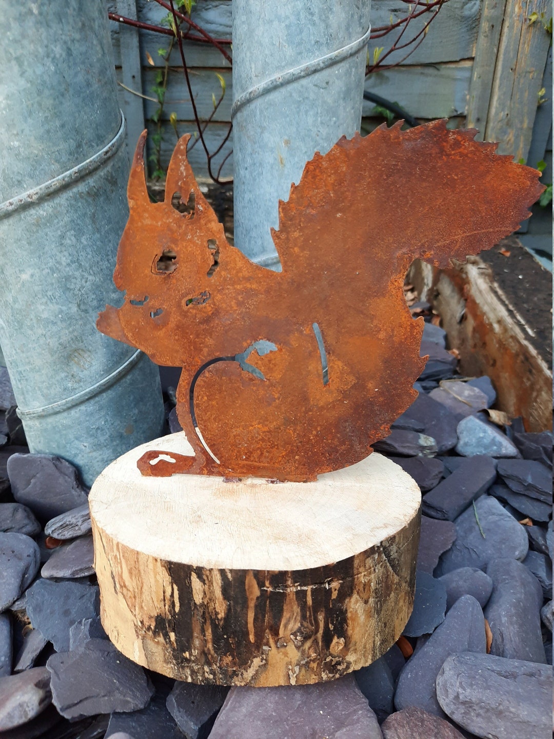 Rusty Squirrel Garden Ornament, Metal Garden Decor, Woodland Sculpture ...
