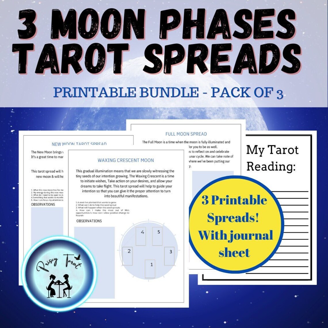 3 MOON PHASES TAROT Spread Cheat Sheet Examples, Tarot Spread Guide ...