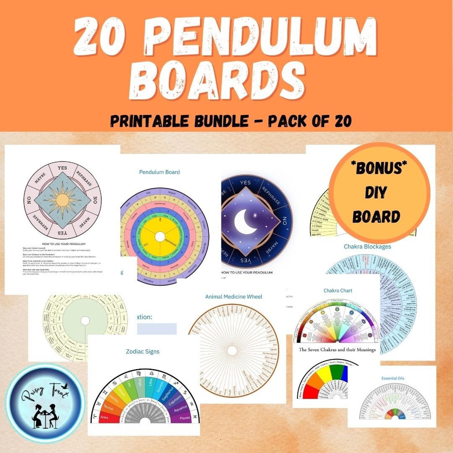 20 Printable Pendulum Boards Pdf, Round Spirit Board, Divination Board ...