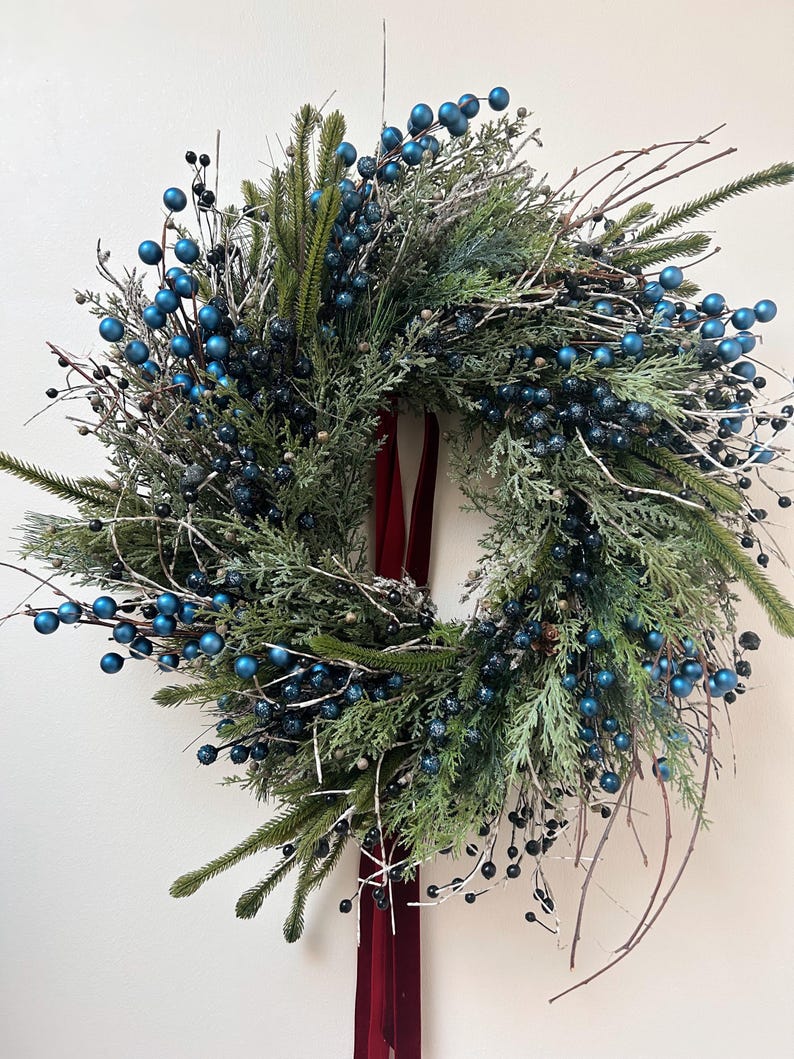 Blueberry Christmas Wreath: Holiday Front Door Decor - Etsy