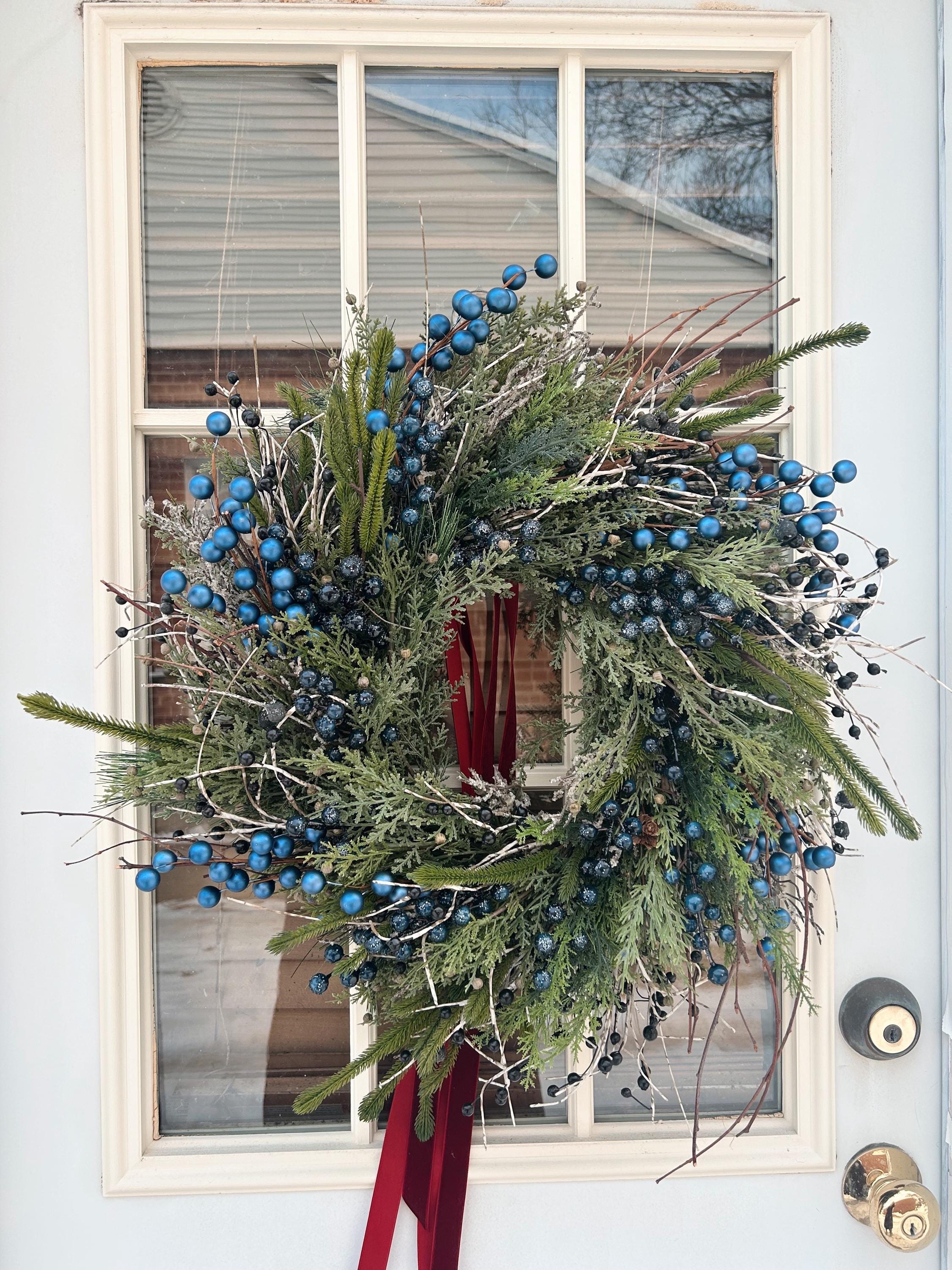 Blueberry Christmas Wreath: Holiday Front Door Decor - Etsy