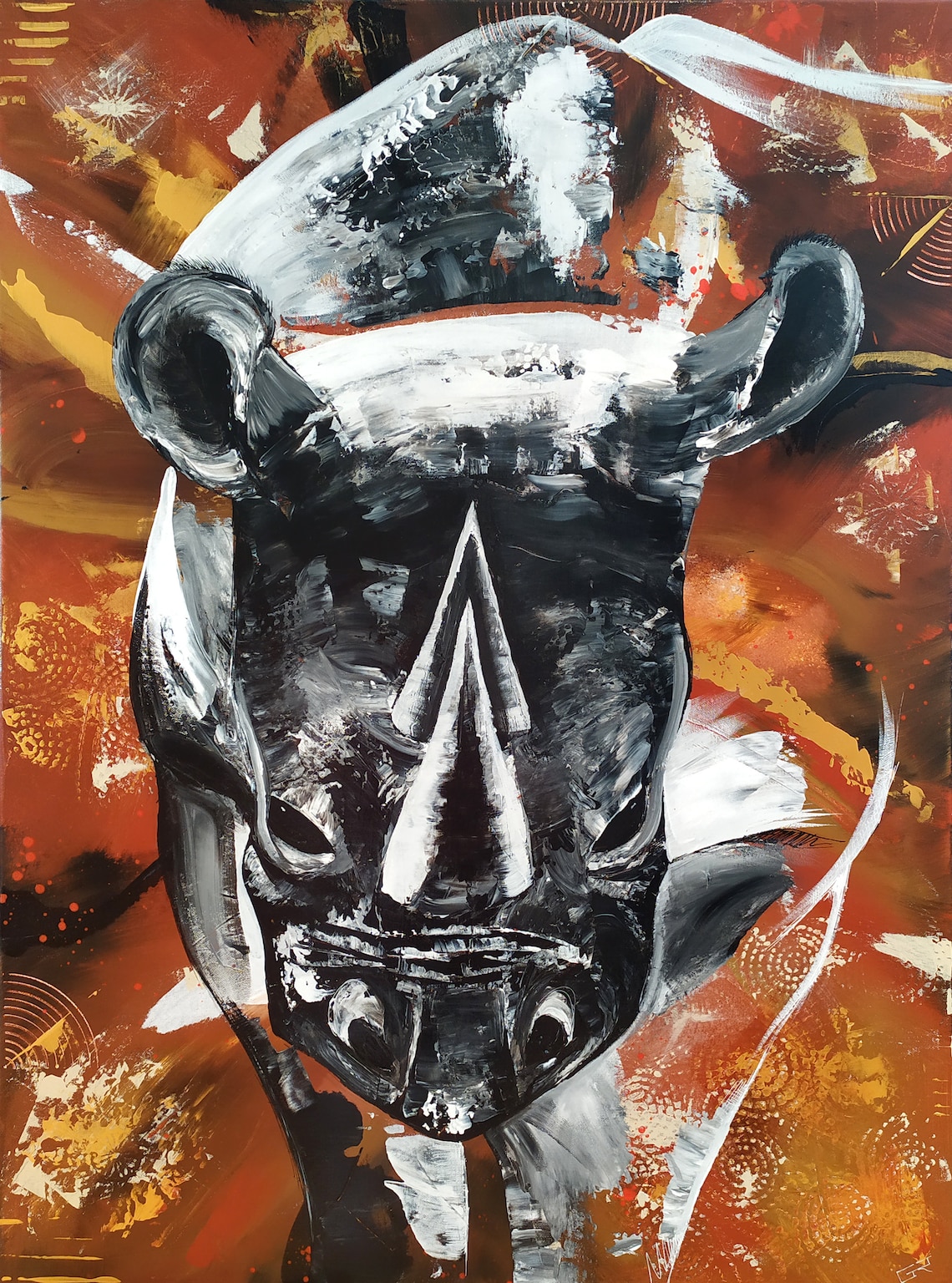 Animal Painting Rhino Abstract Wall Art Acrylic and Vernish - Etsy