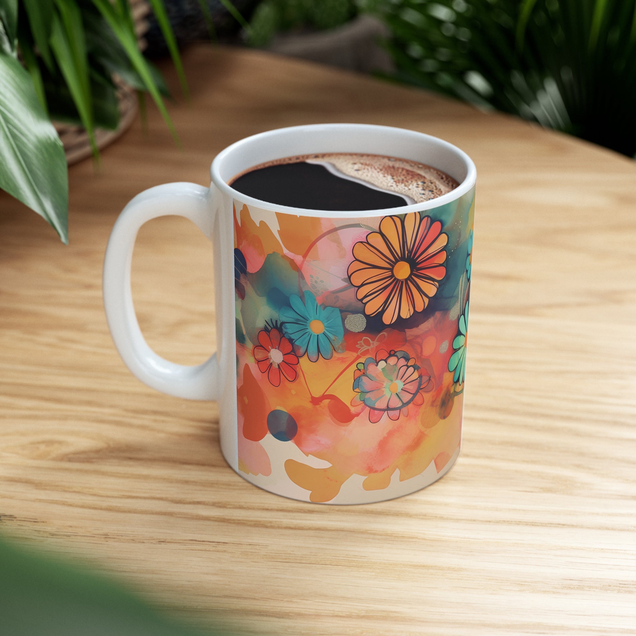 Vintage Mug 60s Style Coffee Cup Flower Power Mug Hippie Design - Etsy