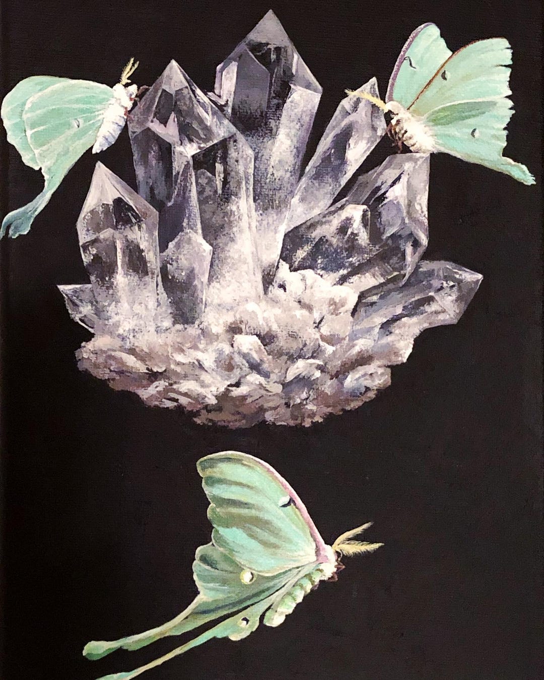 PRINT ~ Lunas and a Quartz ~ Luna Moths ~ Quartz Crystal ~ Air and ...