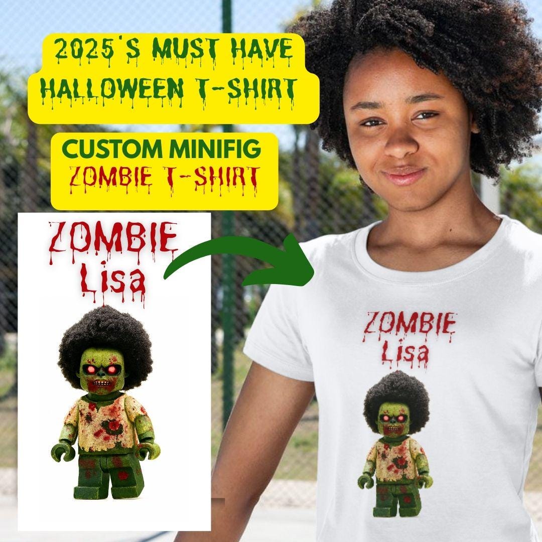 Custom ZOMBI Minifig T-shirt - Personalized Building Brick-halloween ...