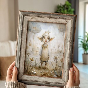 Thoughtful Little Elf Nursery Art Print - Watercolor Fairy in Vintage ...