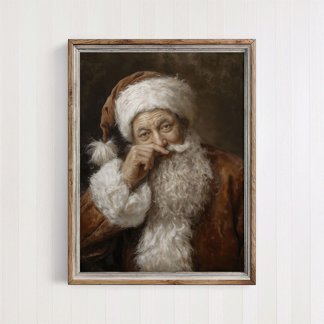 Santa Portrait Painting: Vintage Funny Xmas Wall Art Print Antique ...