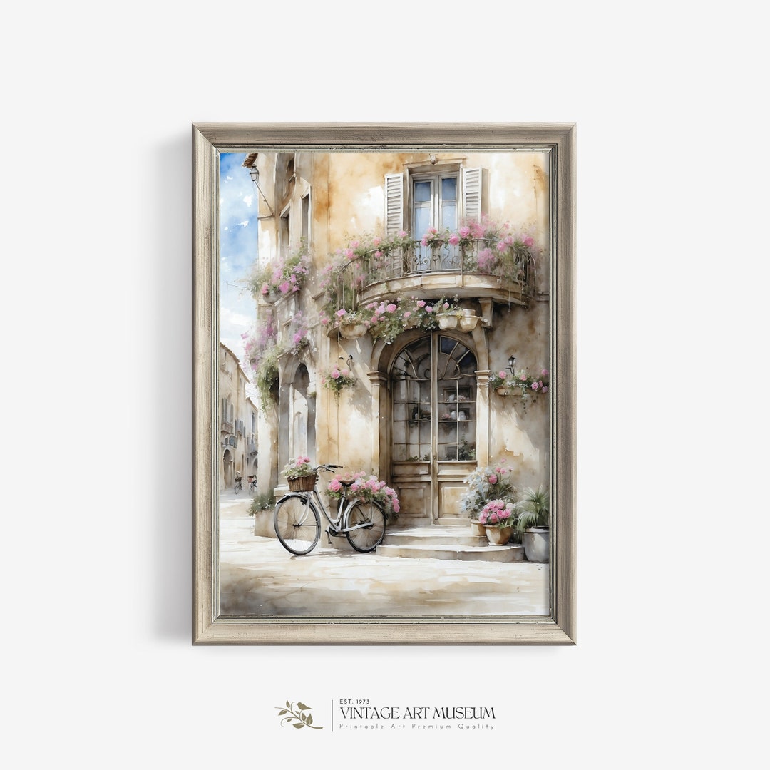 Charming Cafe Architecture Vintage Print Spring Cityscape Watercolor ...