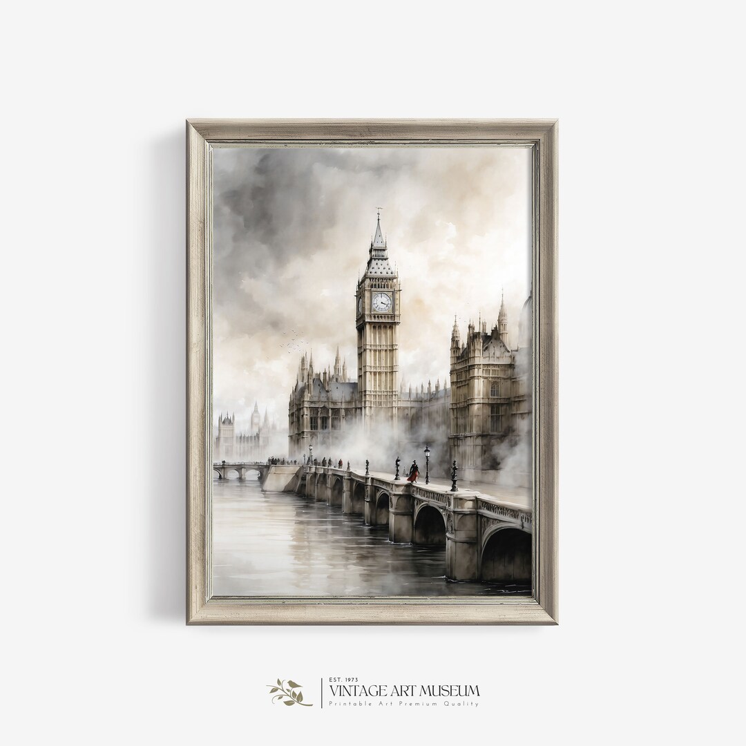 Vintage London Cityscape Moody Art Print Watercolor Painting Muted vintage-london-cityscape-moody-art-print-watercolor-painting-muted