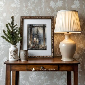 Rustic Christmas Wall Art Candles Painting, Printable Vintage Holiday ...