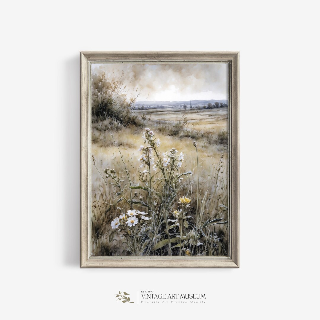 Vintage Wildflowers Landscape Print French Country Decor Watercolor ...
