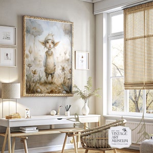 Thoughtful Little Elf Nursery Art Print, Watercolor Fairy in Vintage ...