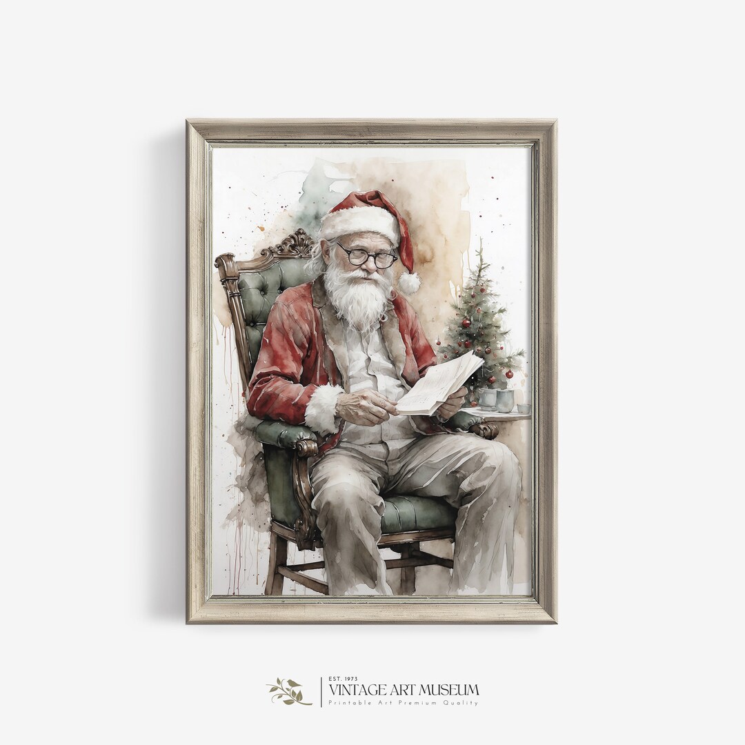Vintage Portrait of Santa Printable Wall Art Watercolor Digital Print ...