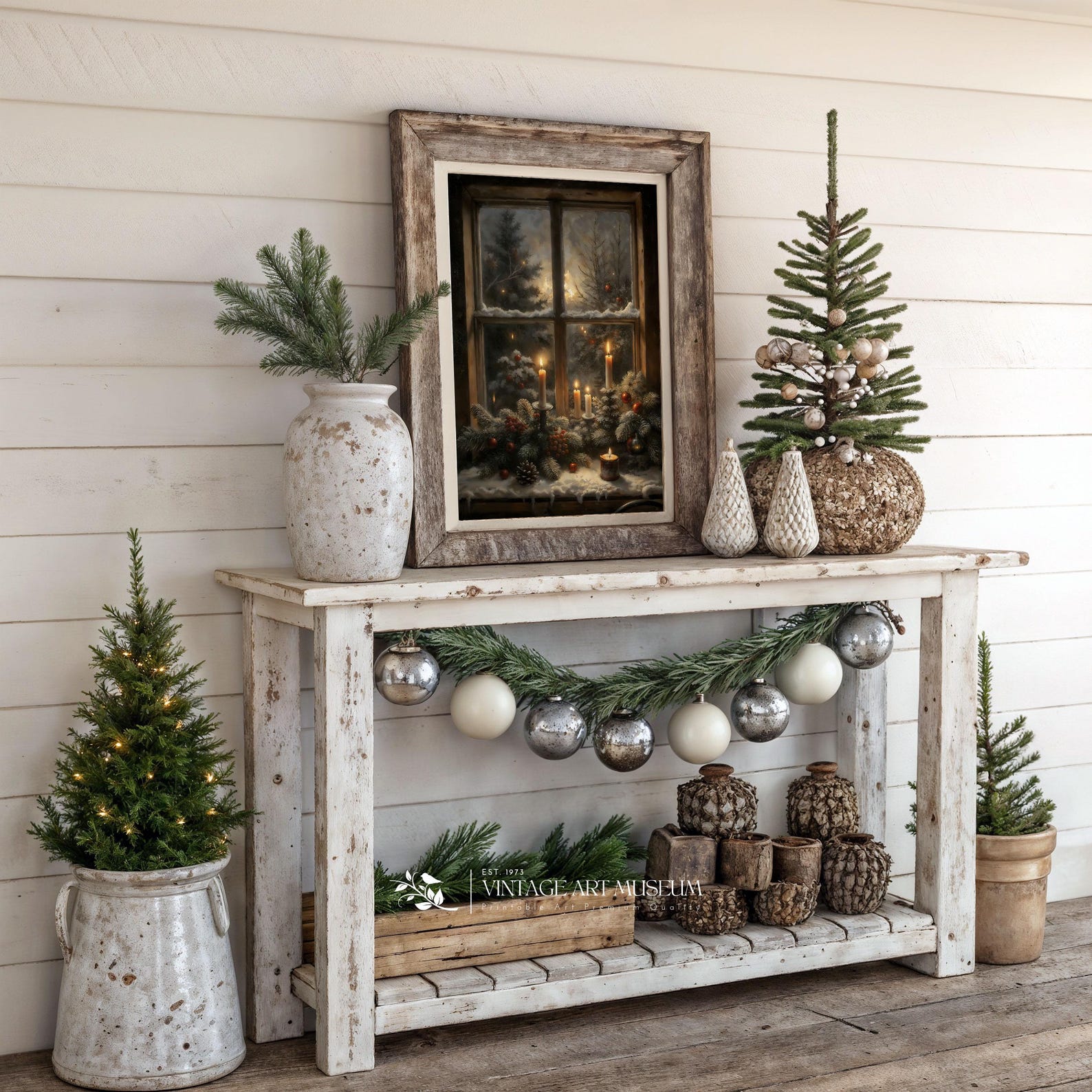 Christmas Night Window Still Life Art: Vintage Cottagecore Winter Print ...