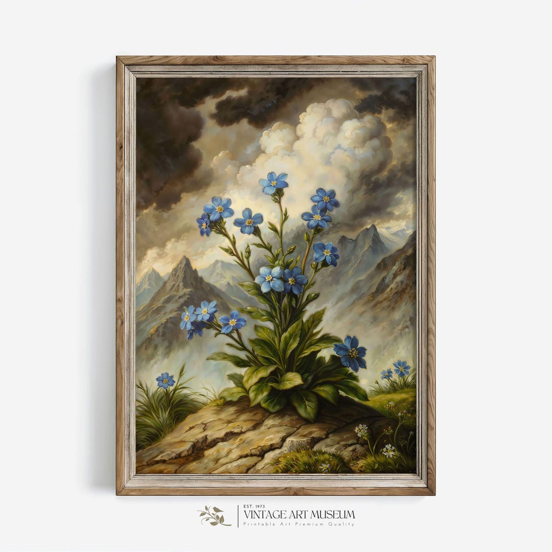 Beautiful Alpine Forget Me Nots Large Wall Art - Vintage Botanical ...