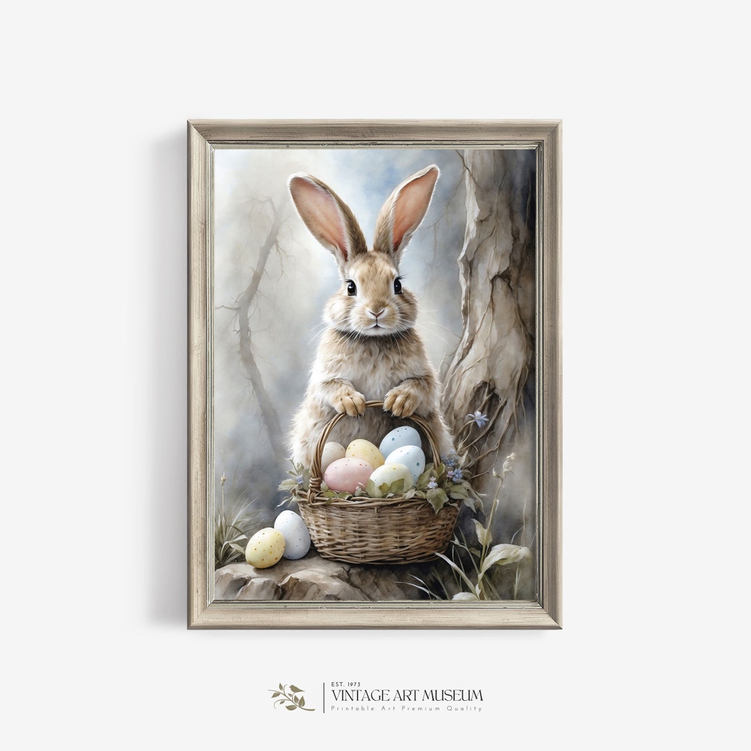 Cute Easter Bunny Wall Art Vintage Rabbit Print for Spring Decor ...