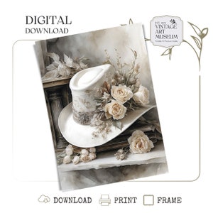 Spring Still Life of Elegant Hat: Printable Vintage Artwork Neutral ...