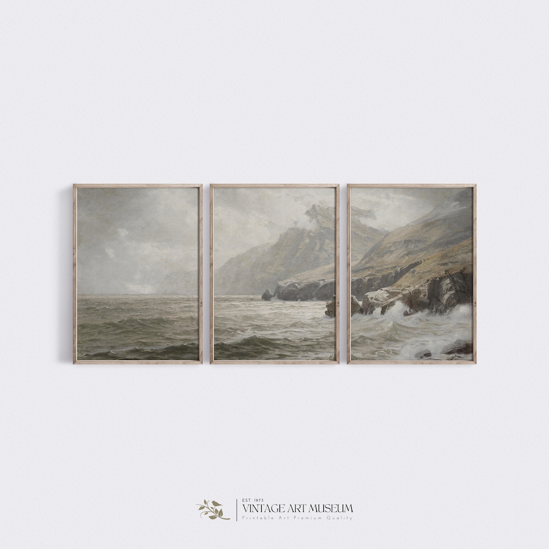 Large Triptych Wall Art Coastal Painting Vintage Prints Set - Etsy