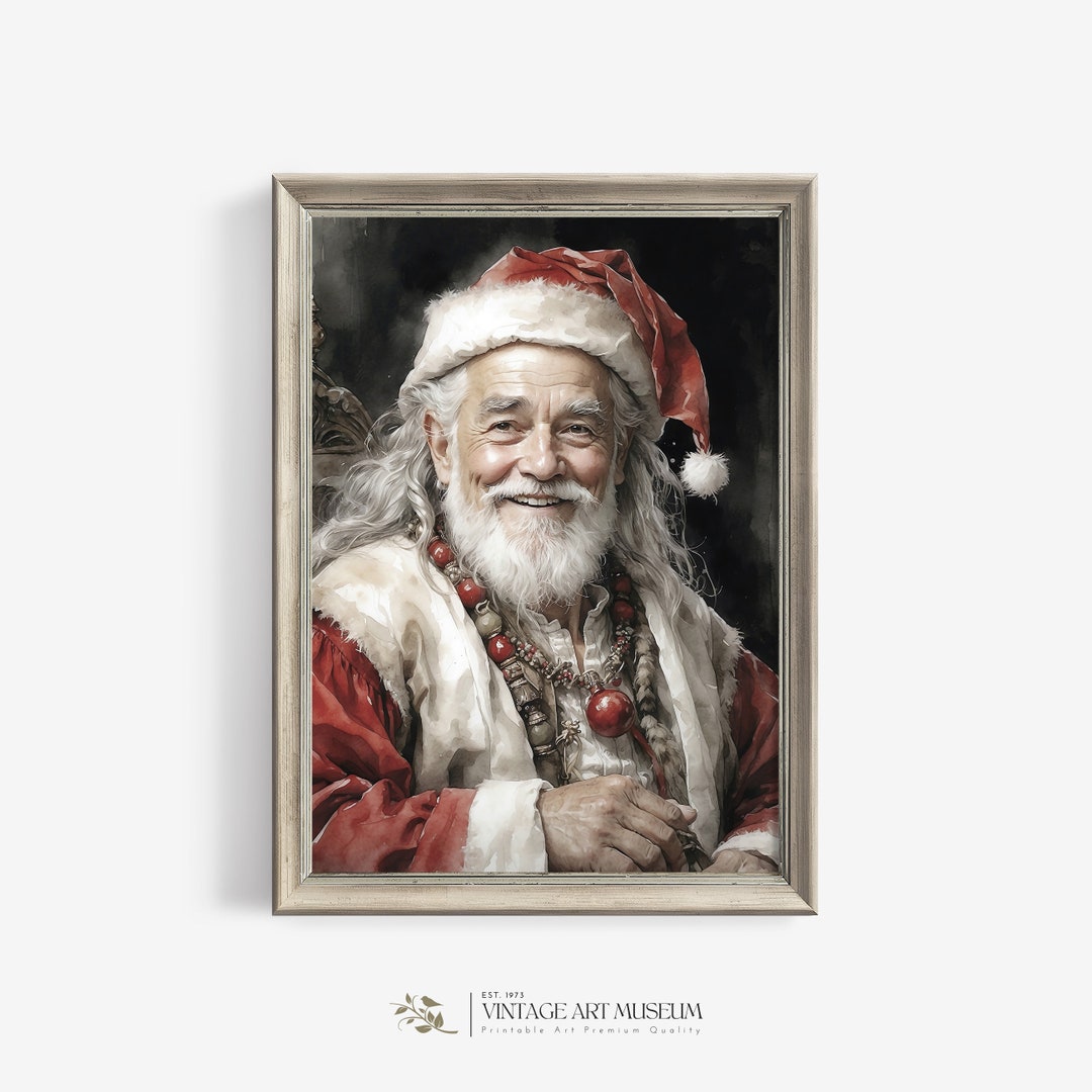Happy Santa Portrait Vintage Christmas Wall Art Printable Christmas ...
