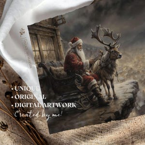 Santa Deer Art for Wall Art Printable - Santa Claus Painting Christmas ...