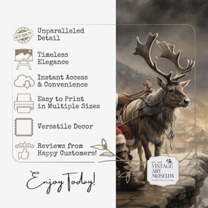 Santa Deer Art for Wall Art Printable Santa Claus Painting Christmas ...