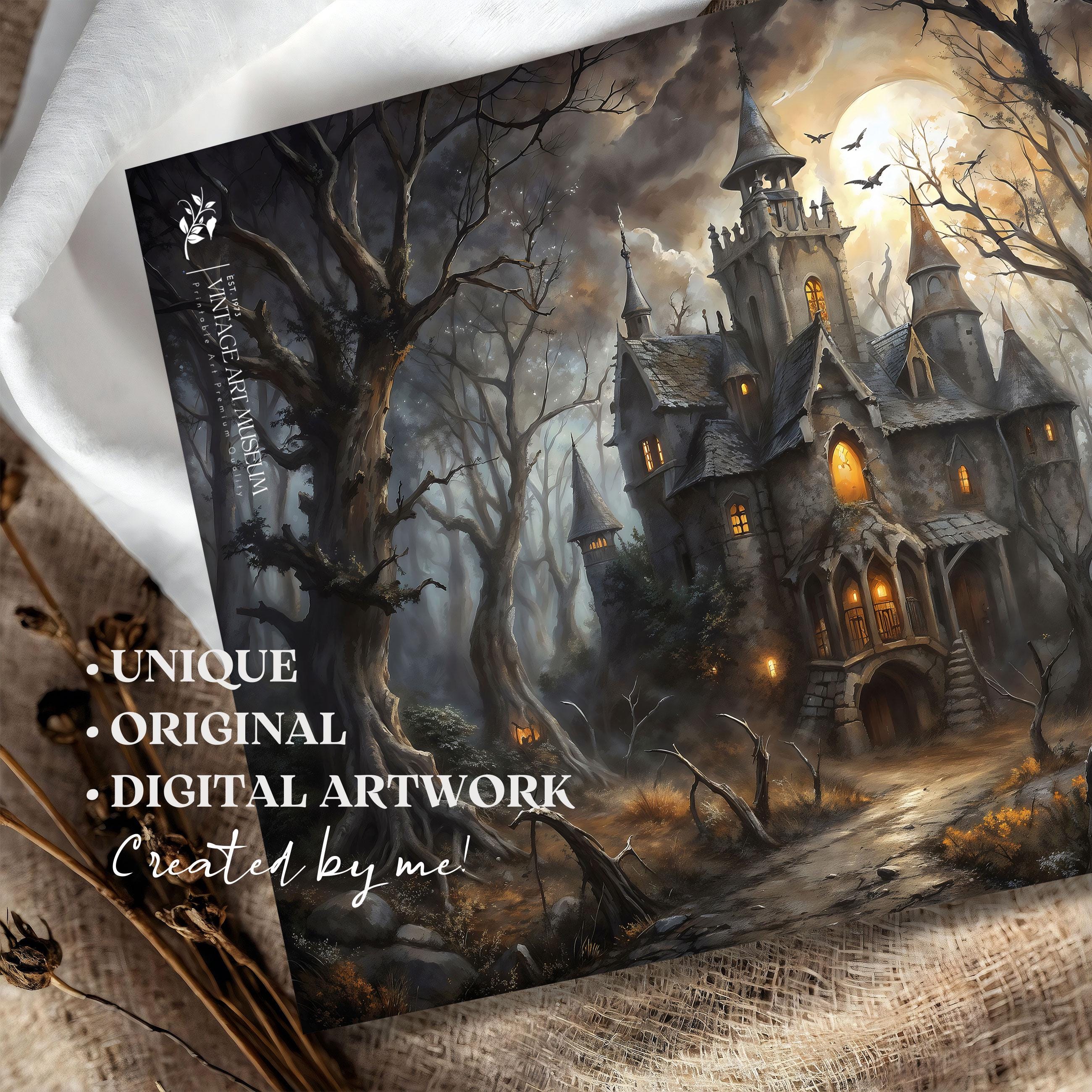 Ghostly Dark Castle Halloween Wall Art | Spooky Country Farmhouse Decor ...