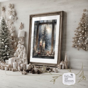 Rustic Christmas Wall Art Candles Painting Printable Vintage Holiday ...