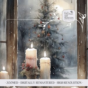 Rustic Christmas Wall Art Candles Painting Printable Vintage Holiday ...