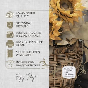 Sunflowers in a Rustic Basket Watercolor Wall Art - Still Life Vintage ...