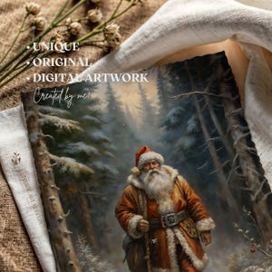 Christmas Santa Walking in Winter Forest - Large Wall Art Printable ...