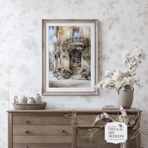 Charming Cafe Architecture Vintage Print Spring Cityscape Watercolor ...