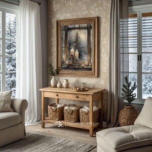 Rustic Christmas Wall Art Candles Painting, Printable Vintage Holiday ...