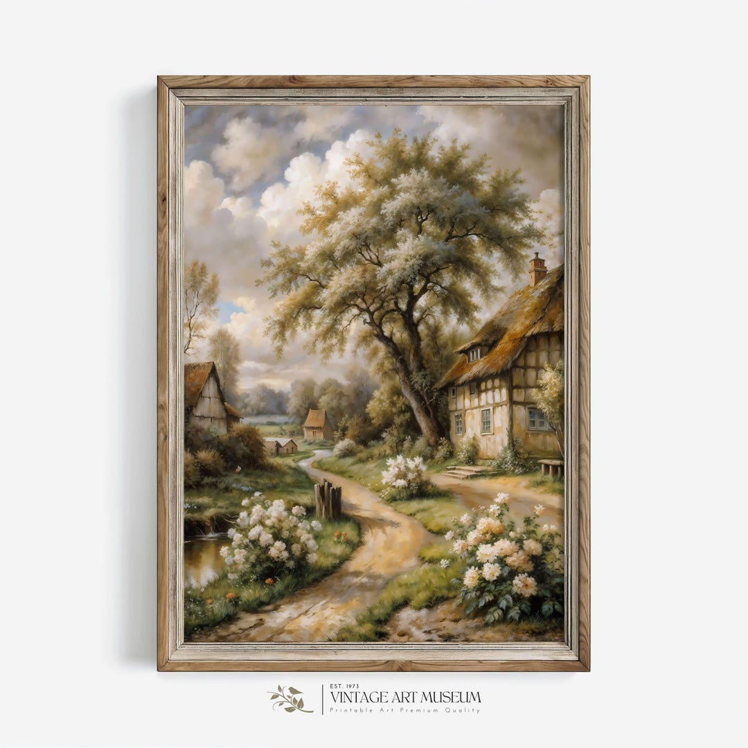 Serene Spring Village Landscape Print, Vintage Style Denmark ...