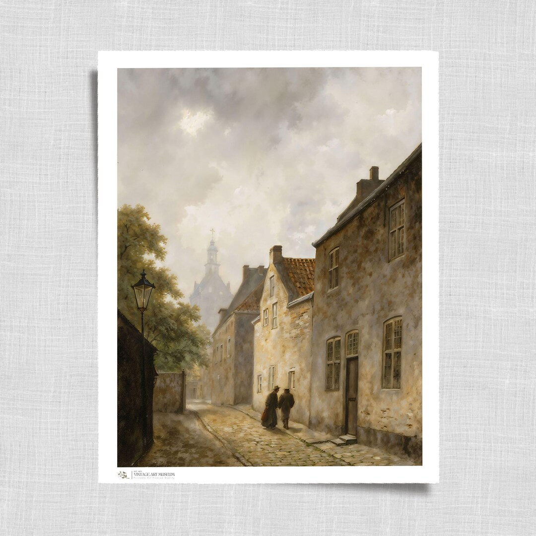 Dutch Street Scene Large Vintage Wall Art - Warm Toned Architecture ...